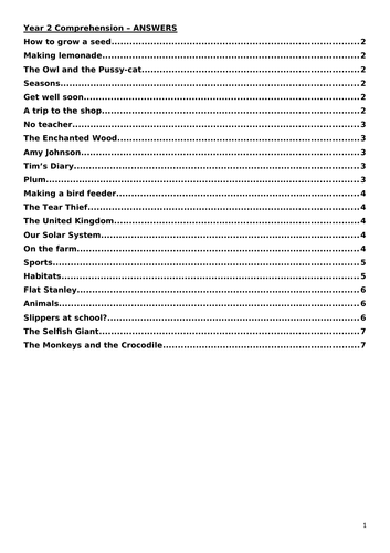 Year 2 Comprehension Booklet | Teaching Resources
