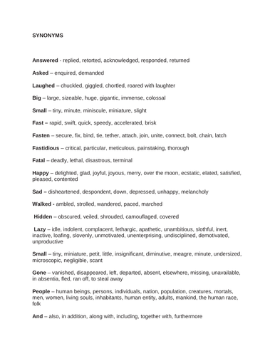 YEAR 4 AND 5 EXTENSIVE VOCABULARY WITH SYNONYMS | Teaching Resources