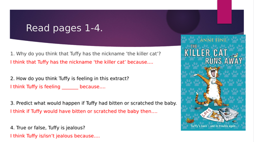 Whole class guided reading the killer cat runs away year 4 Anne Fine ...