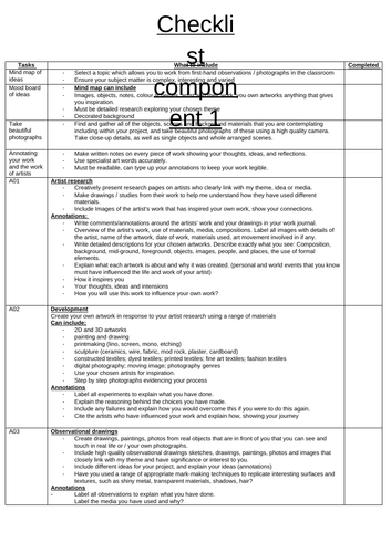 Gcse art and design component 1 checklist | Teaching Resources