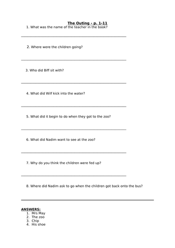 Comprehension: 'The Outing' | Teaching Resources