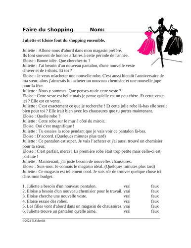Faire du Shopping Lecture en Français: French Script on Clothes ...
