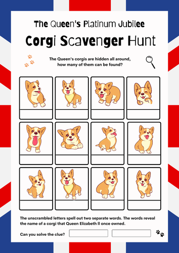 The Queen's Jubilee Corgi Scavenger Hunt Game. Fun Find the Clues ...