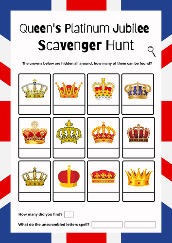 The Queen's Jubilee Crown Scavenger Hunt Game. Fun Find the Clues ...