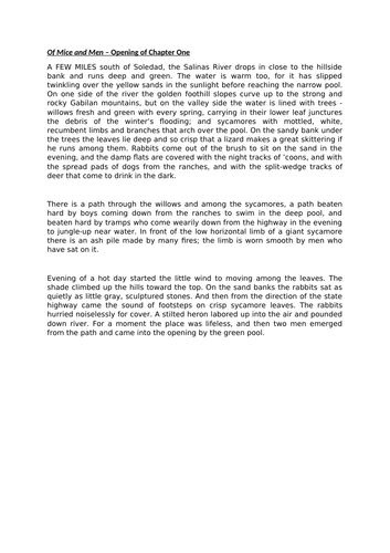 The opening of Of Mice and Men. | Teaching Resources