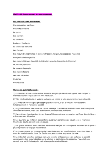 French A-Level Full Independent Research Project : May 1968 riots in ...