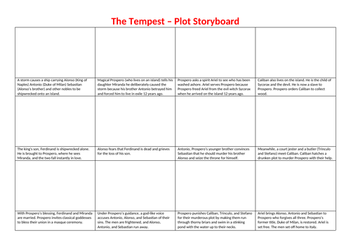 Tempest plot storyboard and differentiated questions | Teaching Resources