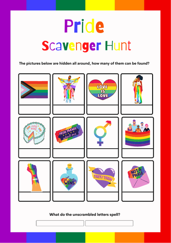 Pride Month Scavenger Hunt Game. LGBTQ+ Fun Find the Clue Game -PSHE ...