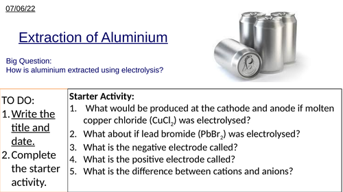GCSE Extraction of Aluminium using Electrolysis | Teaching Resources