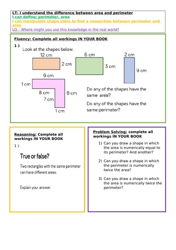 Perimeter and Area worksheet y5-6 | Teaching Resources