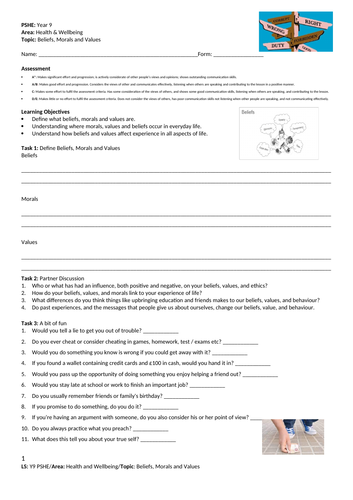 Beliefs, Morals and Values - PSHE - Year 9 | Teaching Resources Beliefs, Morals and Values - PSHE - Year 9 | Teaching Resources