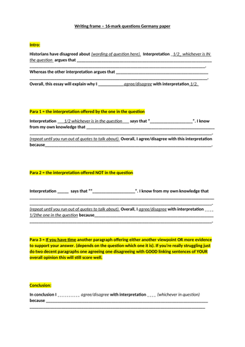 Writing frame Paper 3 GCSE interpretations 16 mark question | Teaching ...