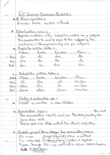 GCSE Grammar German AQA Booklet Handwritten | Teaching Resources