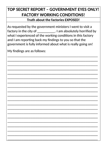 Life in Industrial Factories a top secret report | Teaching Resources