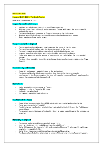 Early Tudors A-Level History OCR Revision Bundle | Teaching Resources