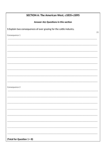 Edexcel American West West exam practice questions 2022 | Teaching ...