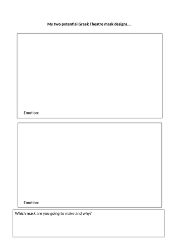 Greek Theatre Mask Planning sheet | Teaching Resources