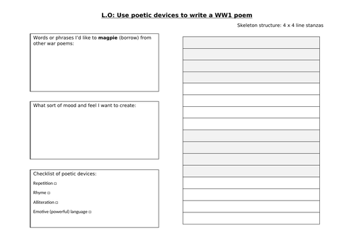 SEN: Writing a WW1 Poem World War 1 Wilfred Owen | Teaching Resources