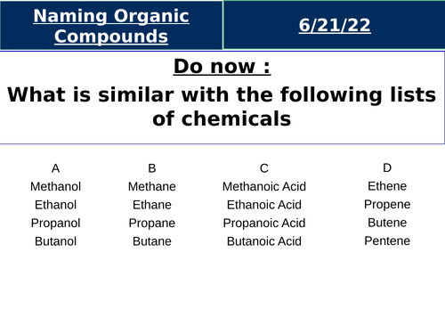 IGCSE Chemistry Organic Chemistry Lesson 2 Naming/Drawing Organic Compounds | Teaching Resources