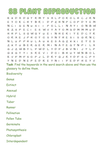 8B Plant Reproduction Word Search (Exploring Science Keywords ...