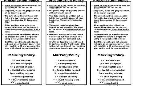 Marking and Presentation Policy | Teaching Resources