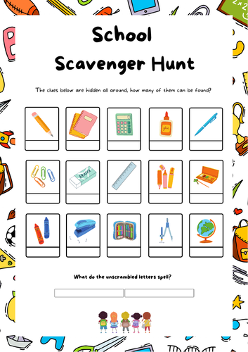 School Scavenger Hunt Game. Fun Find the Clues Class Game. Back to ...