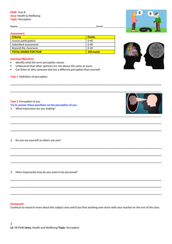 Perception - PSHE - Year 8 | Teaching Resources