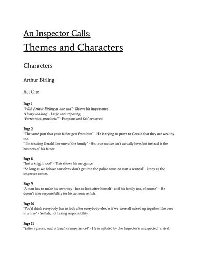 GCSE An Inspector Calls FULL Quotes List (AQA) | Teaching Resources