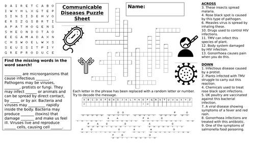 Communicable Diseases Puzzle Sheet | Teaching Resources