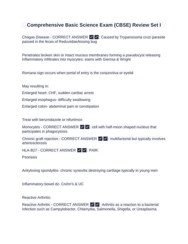 Comprehensive Basic Science Exam (CBSE) Review Set I | Teaching Resources