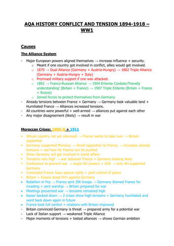AQA WW1 (CONFLICT AND TENSION 1894-1914)WHOLE UNIT CONTENT | Teaching ...