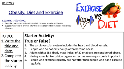 GCSE Biology Obesity, Diet and Exercise: Complete Lesson | Teaching ...