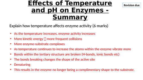 A-Level AQA Biology - Summary of Factors Affecting Enzymes | Teaching ...