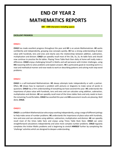 End of Year 2 Reports - Maths Comments | Teaching Resources End of Year 2 Reports - Maths Comments | Teaching Resources