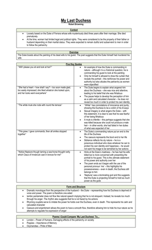 'My Last Duchess' - Summary Sheet | Teaching Resources
