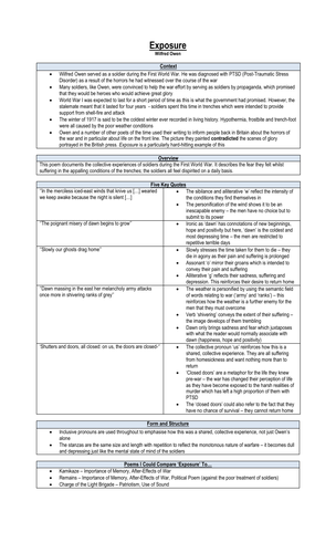 'Exposure' - Summary Sheet | Teaching Resources