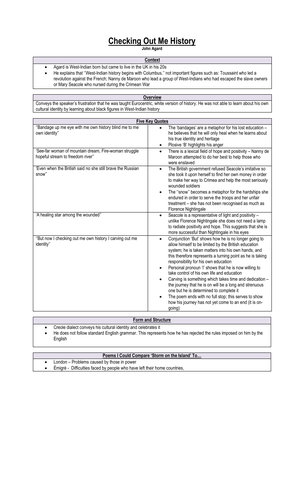 'Checking Out Me History' - Summary Sheet | Teaching Resources