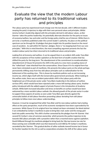 Evaluate the view that the modern Labour party has returned to its ...