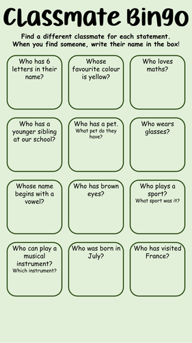 Classmate Bingo | Teaching Resources