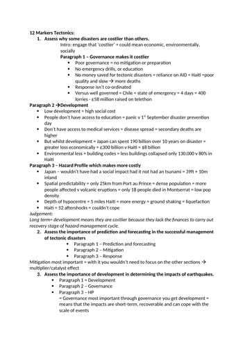 Tectonics A Level Geography Answer Plans | Teaching Resources