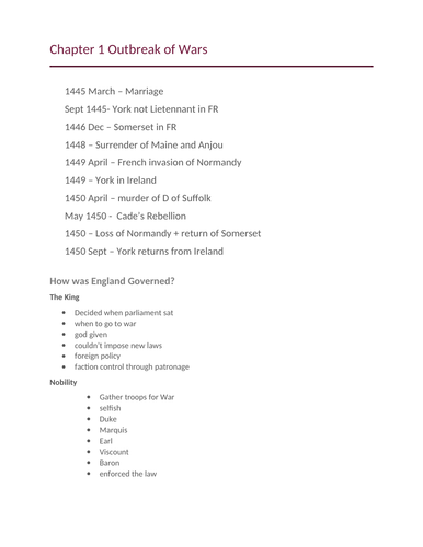 A-Level History War of the Roses Revision Cards | Teaching Resources