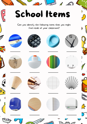 Classroom School Picture Quiz Sheet and Answers. Identify the Zoomed in ...