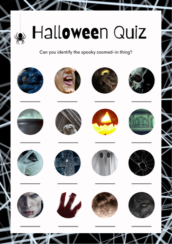 Halloween Picture Quiz Sheet and Answers - Lesson Filler. Can you ...