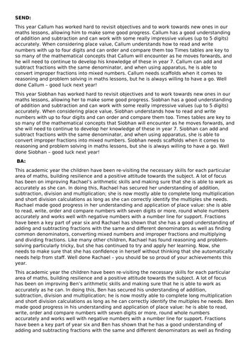 Year 6 Maths Report Comments | Teaching Resources