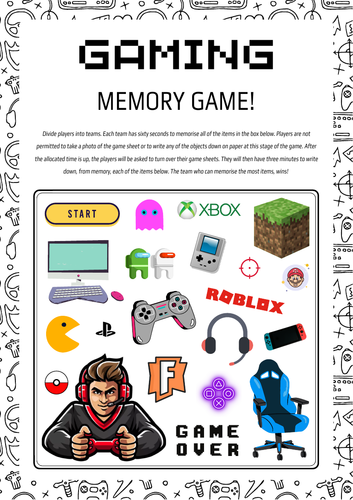 Gaming / Gamers Test Your Memory Fun Recall Game. Lesson Filler / Quiz ...