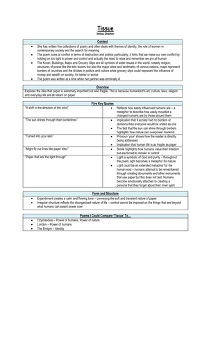 Tissue - Summary Sheet | Teaching Resources