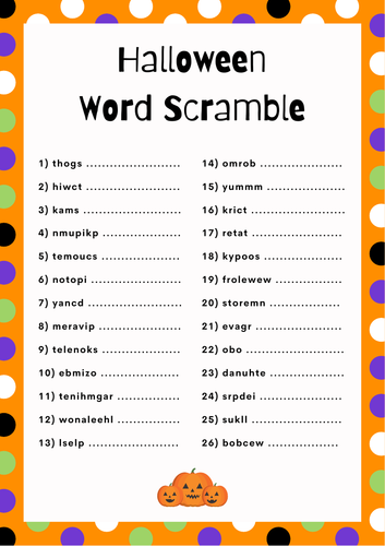 Halloween Word Scramble Game, Unscramble the Letters. Spooky Lesson ...