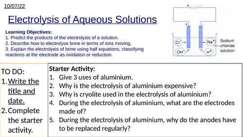 GCSE Chemistry Electrolysis of Aqueous Solutions Including Half ...