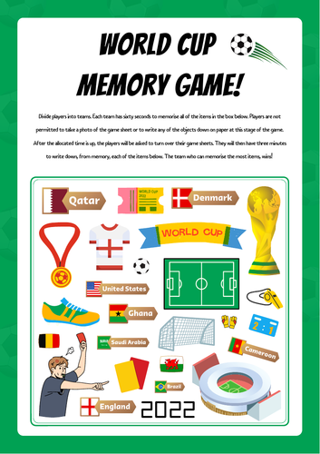 World Cup Football 2022 Memory Quiz Game - Team Quiz Task. | Teaching ...