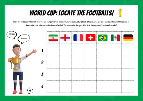 Football World Cup 'Battleships' Game Sheet 2022. Locate the Footballs ...